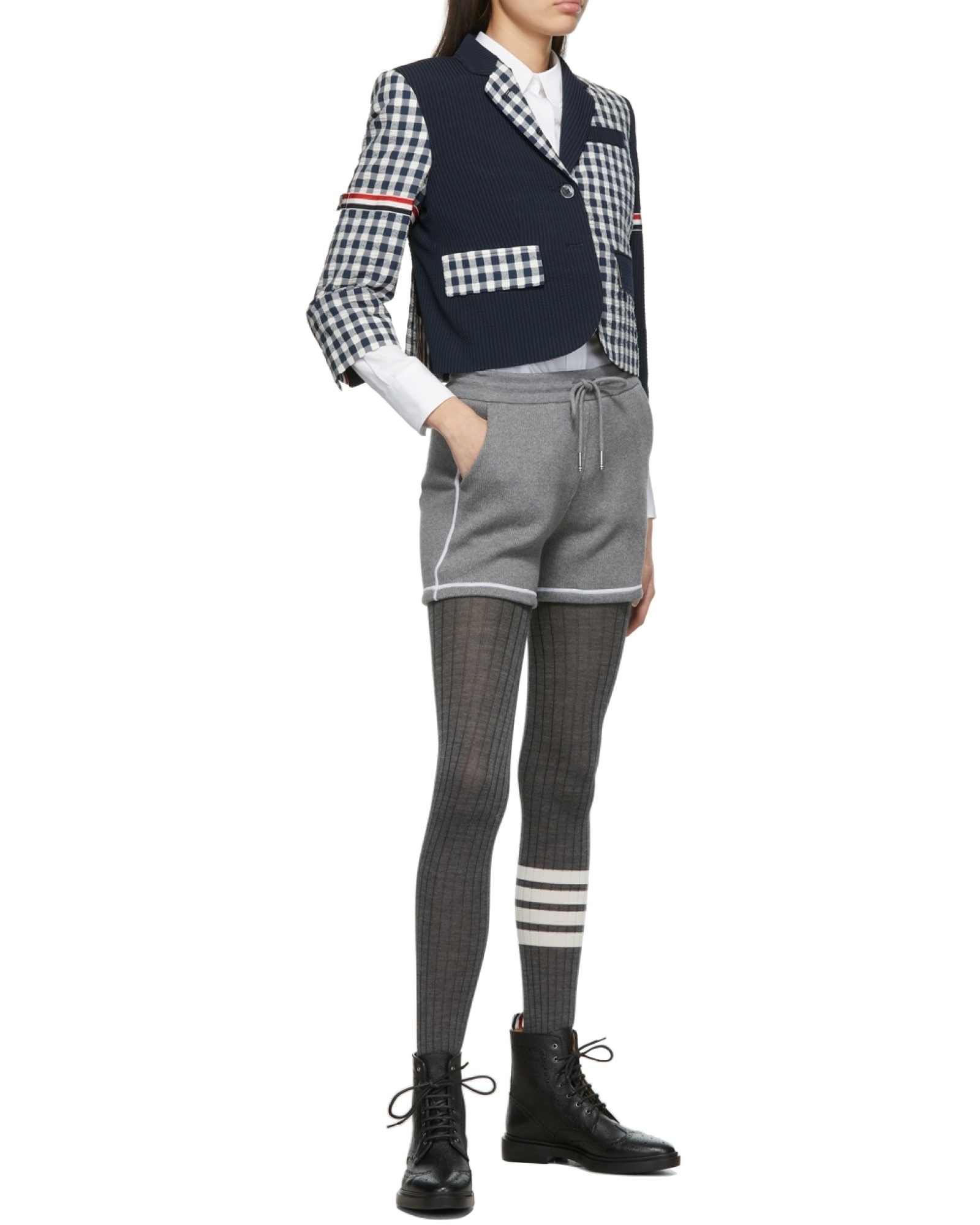 THOM BROWNE Thom Browne Loopback Cotton Knitted Shorts with Contrast Stitching